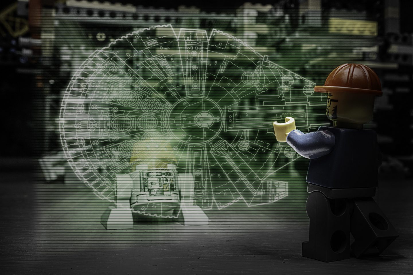 LEGO foreman looks at the blueprints for the Milennium Falcon - Toy ...