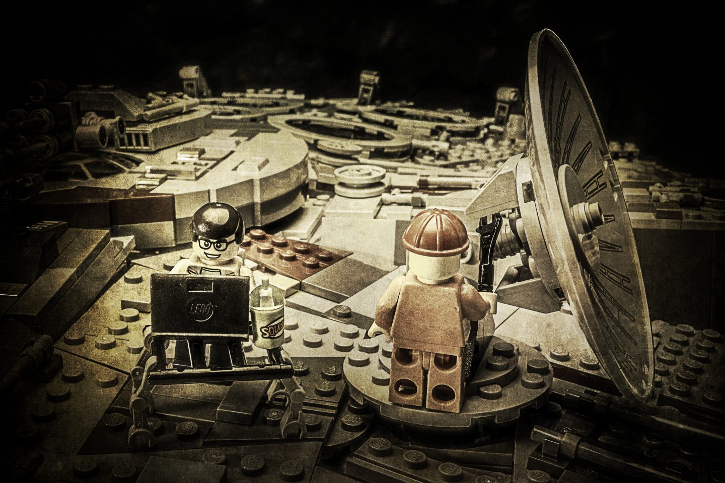 Historical photos of workers installing the radar dish on the ...